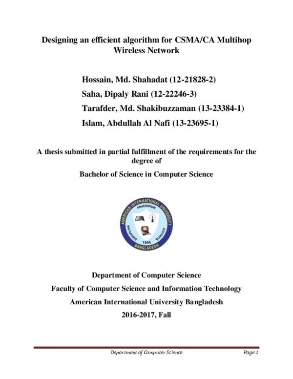 Doc Designing An Efficient Algorithm For Csmaca Multihop Wireless Networkdocx Dipaly Saha