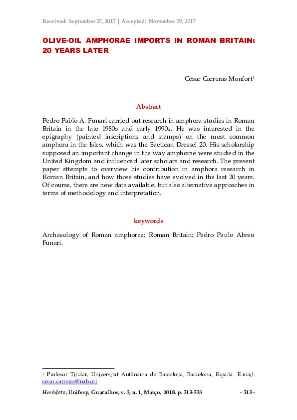(PDF) Carreras, C. (2018) "Olive-oil amphorae imports in Roman Britain: 20 years later ...