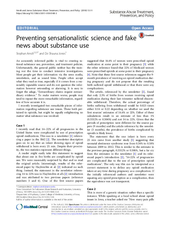 (PDF) Preventing sensationalistic science and fake news about substance use