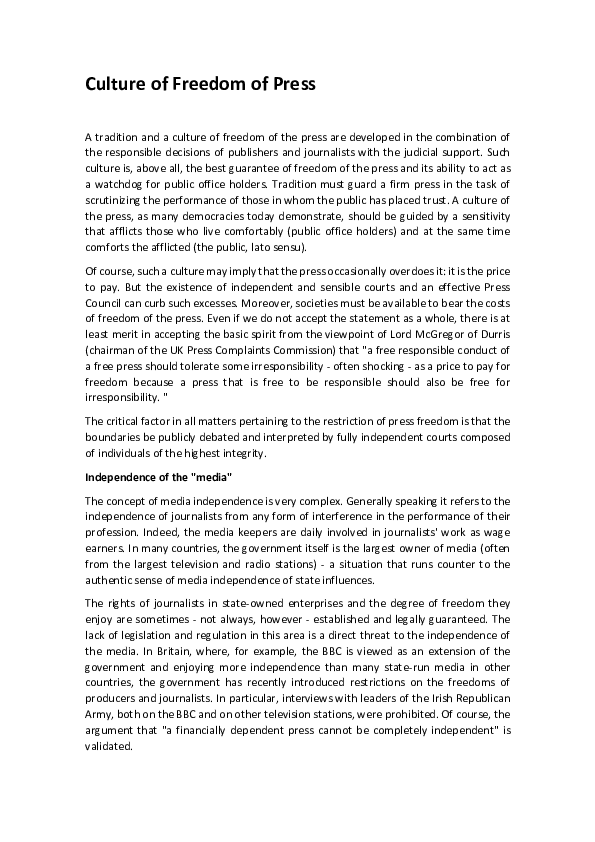 (PDF) Culture of Freedom of Press