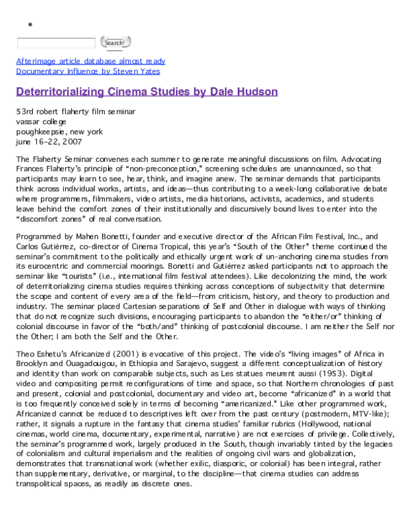 (PDF) Deterritorializing Cinema Studies (seminar report)