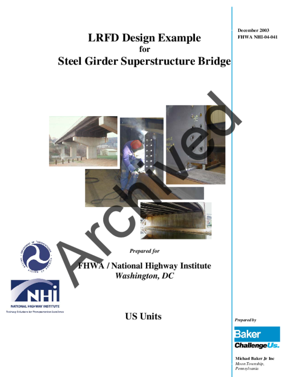 (PDF) LRFD Design Example for Steel Girder Superstructure Bridge US Units