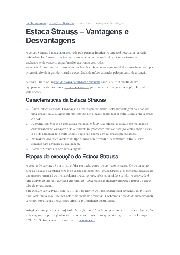 (DOC) Estaca Strauss – Vantagens e Desvantagens