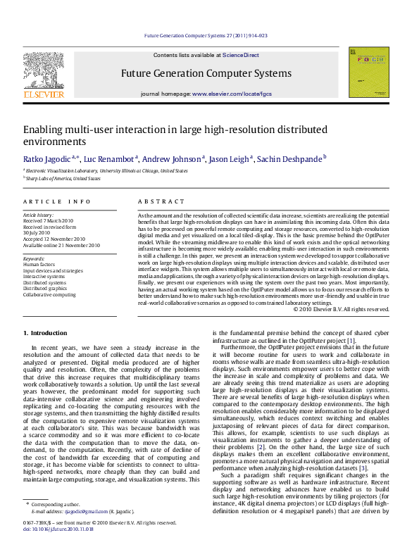 (PDF) Enabling multi-user interaction in large high-resolution distributed environments