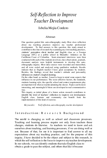 (DOC) Self-Reflection to Improve Teacher Development
