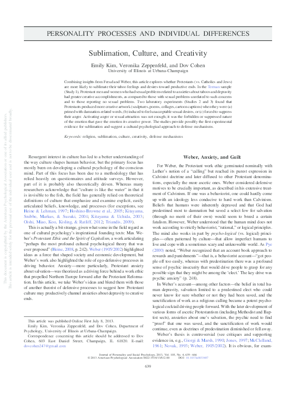 (PDF) PERSONALITY PROCESSES AND INDIVIDUAL DIFFERENCES Sublimation ...