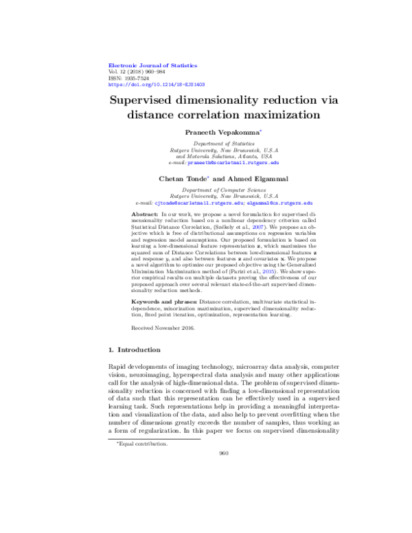(PDF) Supervised Dimensionality Reduction via Distance Correlation Maximization | Praneeth ...