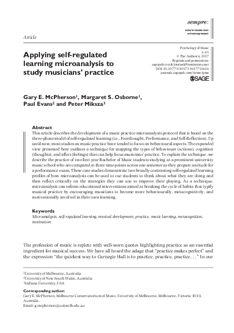 (PDF) Applying self-regulated learning microanalysis to study musicians' practice