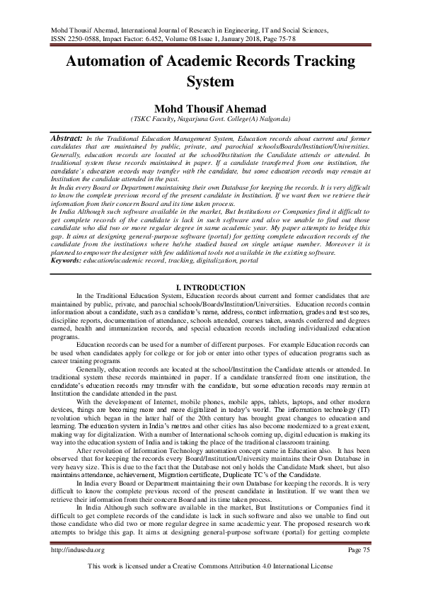 (PDF) Automation of Academic Records Tracking System