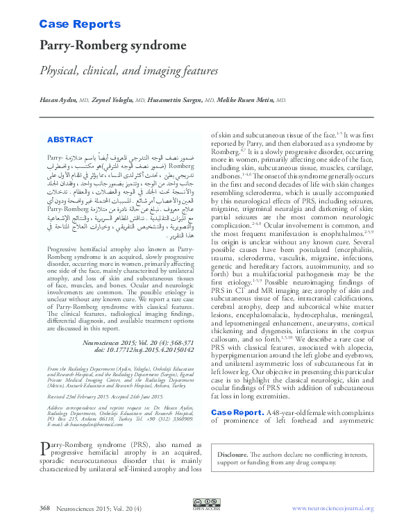 Parry-Romberg syndrome Physical, clinical, and imaging features