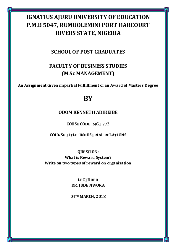 (DOC) IGNATIUS AJURU UNIVERSITY OF EDUCATION P.M.B 5047, RUMUOLEMINI ...