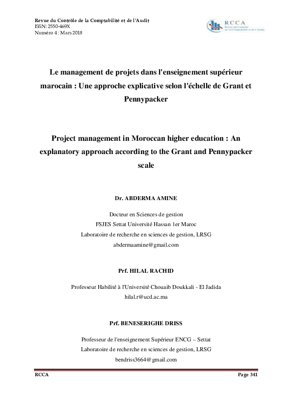 (PDF) LE MANAGEMENT DE PROJETS DANS L'ENSEIGNEMENT SUPÉRIEUR MAROCAIN ...