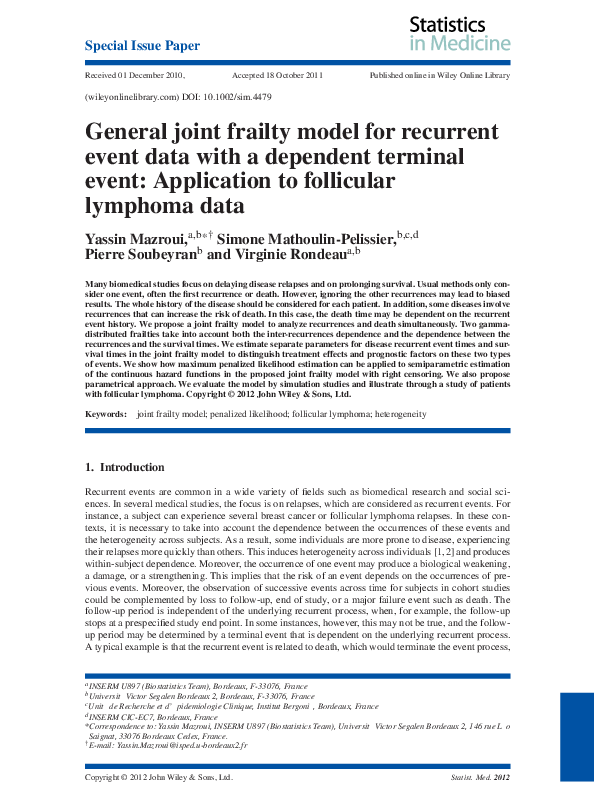 (PDF) General joint frailty model for recurrent event data with a dependent terminal event ...
