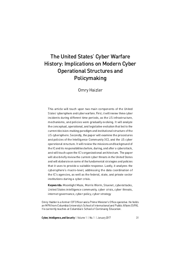 (PDF) The United States’ Cyber Warfare History: Implications on Modern ...