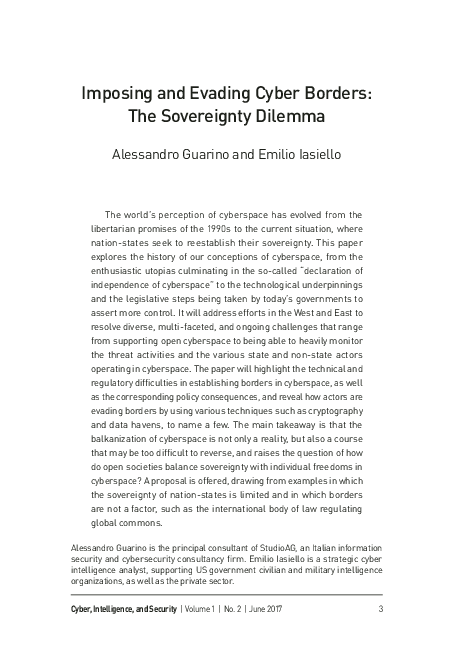 (PDF) Imposing and Evading Cyber Borders: The Sovereignty Dilemma