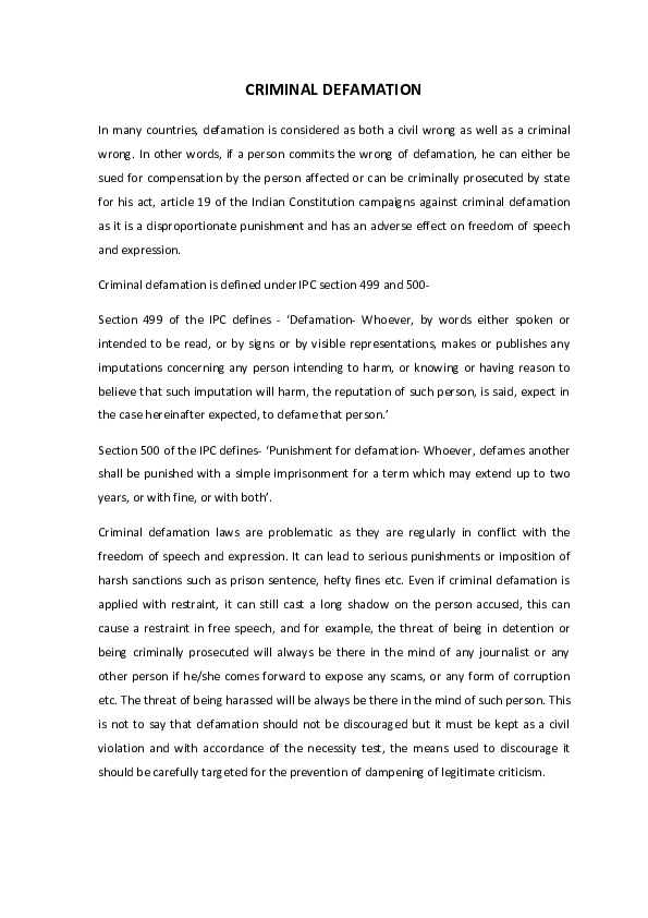 (DOC) CRIMINAL DEFAMATION