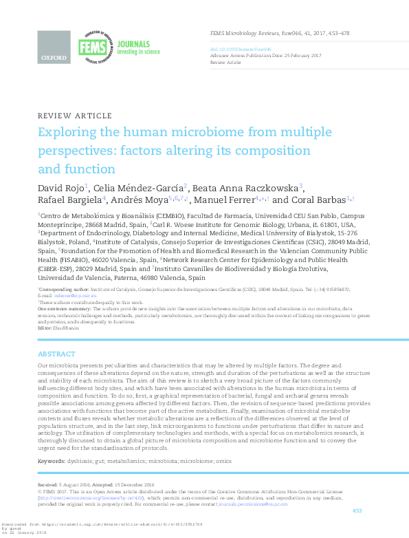 (PDF) Exploring the human microbiome from multiple perspectives: factors altering its ...