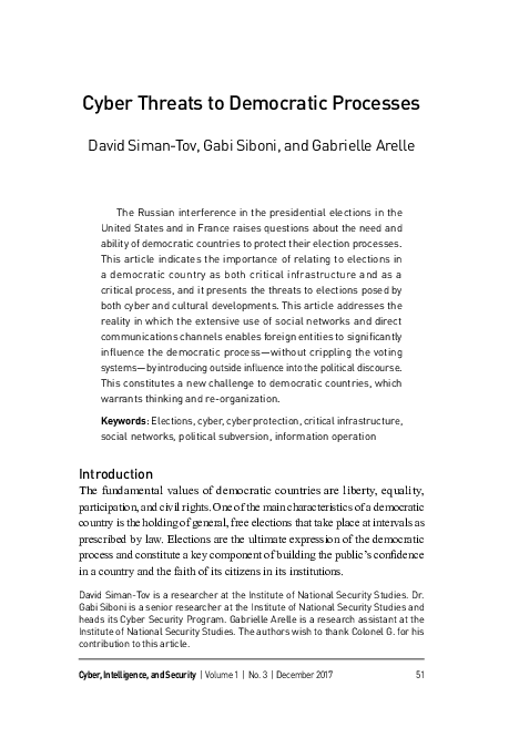 (PDF) Cyber Threats to Democratic Processes