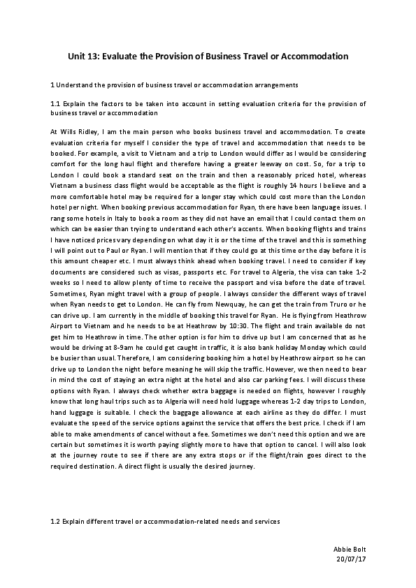 (DOC) BTEC Level 3 Diploma in Business Administration Unit 13: Evaluate ...