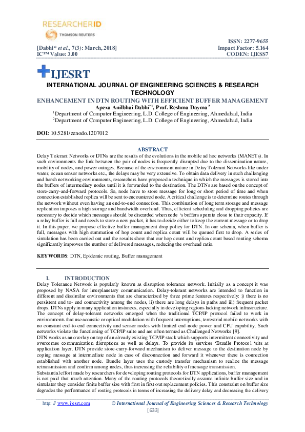 Pdf Enhancement In Dtn Routing With Efficient Buffer Management