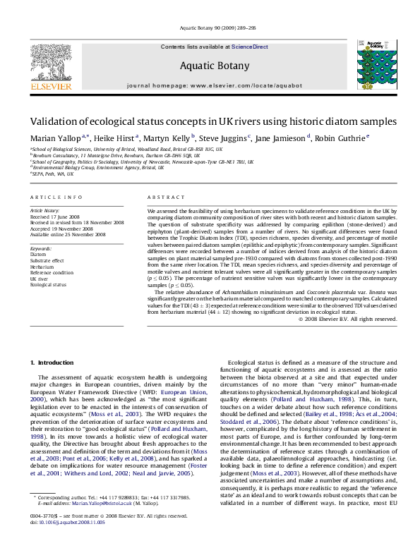 (PDF) Validation of ecological status concepts in UK rivers using ...