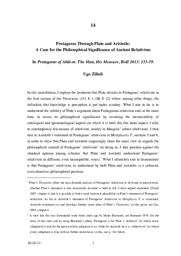 (PDF) Protagoras Through Plato and Aristotle: A Case for the ...