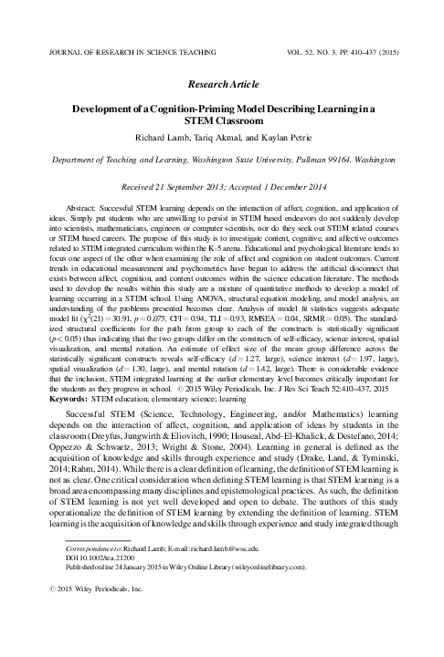 (PDF) Development of a Cognition-Priming Model Describing Learning in a ...