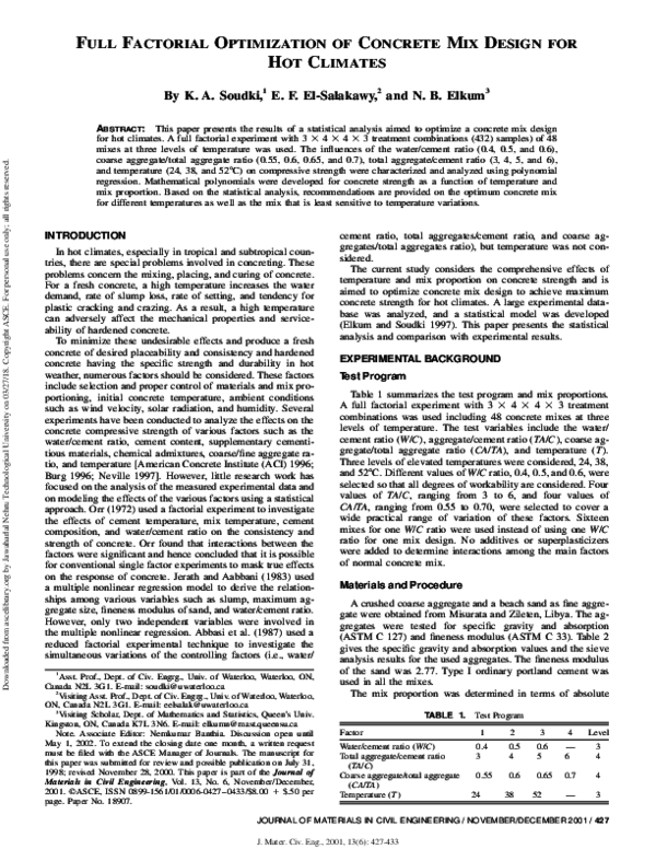 (PDF) FULL FACTORIAL OPTIMIZATION OF CONCRETE MIX DESIGN FOR HOT CLIMATES