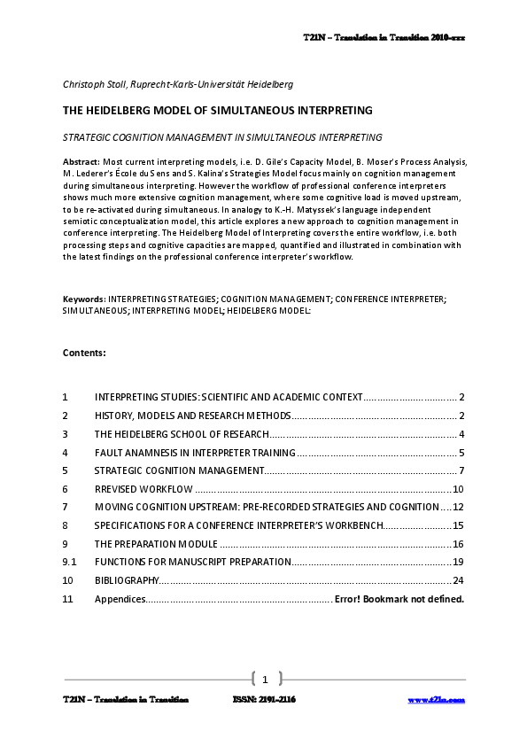 (PDF) THE HEIDELBERG MODEL OF SIMULTANEOUS INTERPRETING