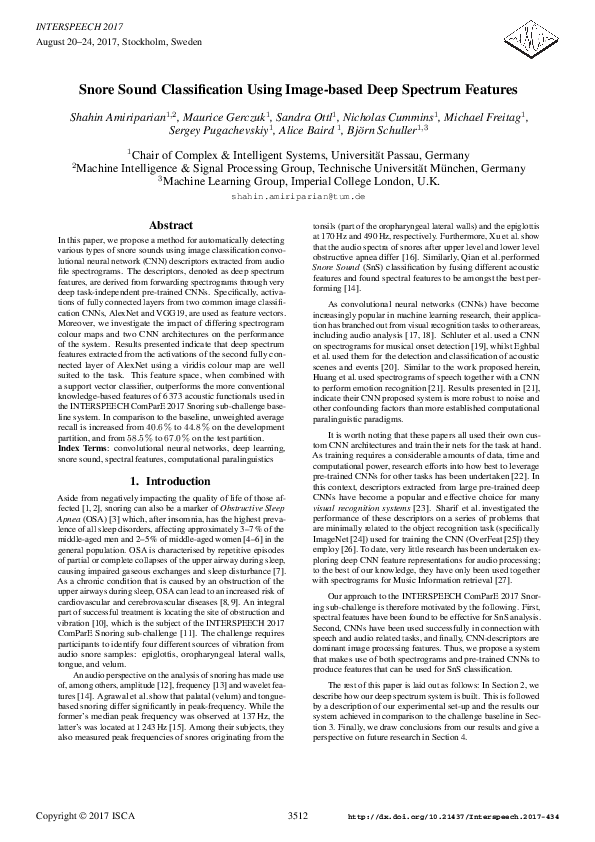 Pdf Snore Sound Classification Using Image Based Deep Spectrum Features