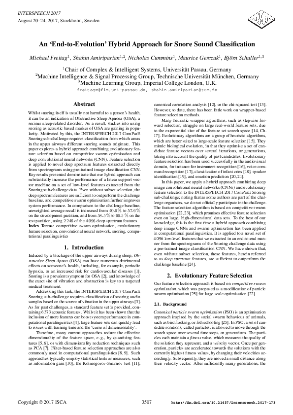 (PDF) An 'End-to-Evolution' Hybrid Approach for Snore Sound Classification