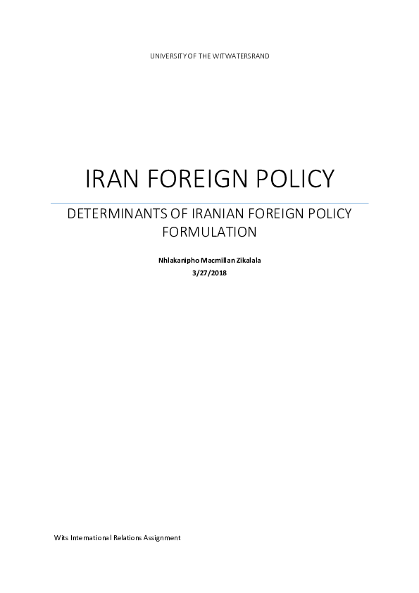 (PDF) IRAN FOREIGN POLICY: DETERMINANTS OF IRANIAN FOREIGN POLICY ...