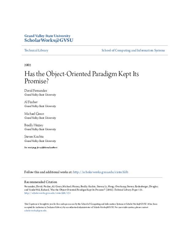 Pdf Has The Object Oriented Paradigm Kept Its Promise