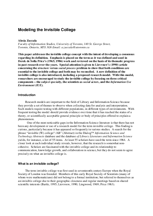 (PDF) Modeling the invisible college