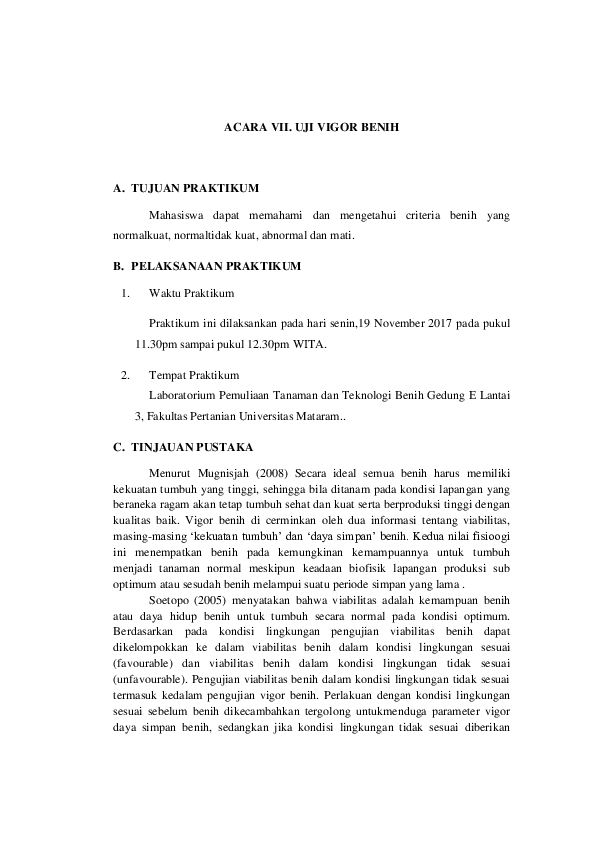 (DOC) ACARA VII. UJI VIGOR BENIH