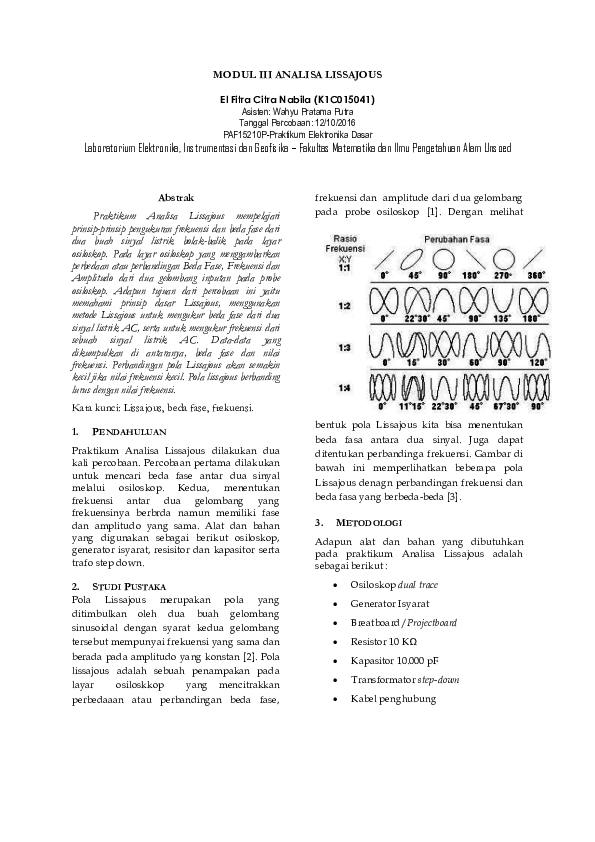 (DOC) MODUL III ANALISA LISSAJOUS
