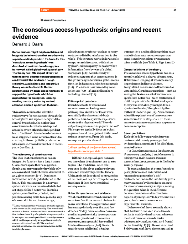 (PDF) The conscious access hypothesis: origins and recent evidence