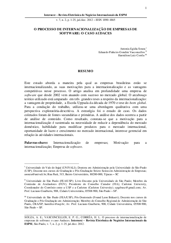 (PDF) The Process of Internationalization of Software Firms: The Case Audaces