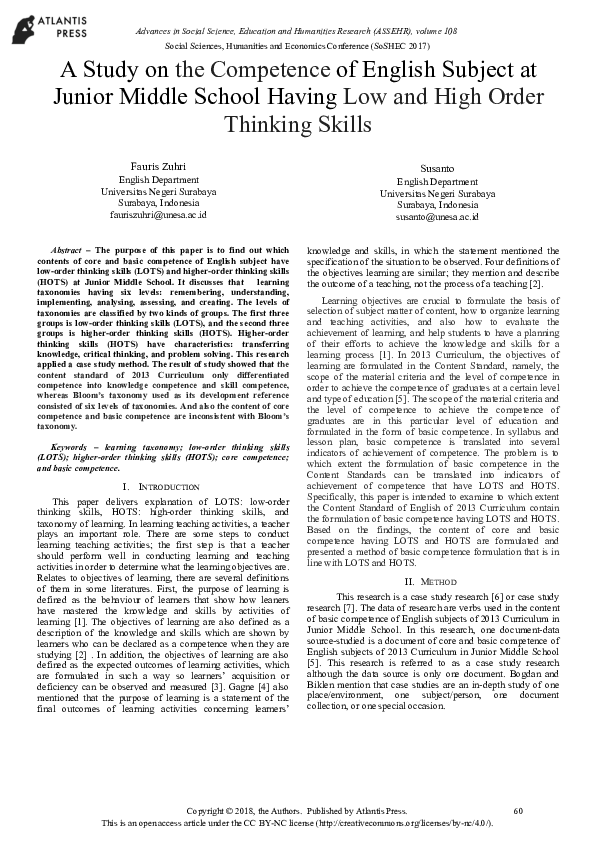 (PDF) A STUDY ON THE COMPETENCE OF ENGLISH SUBJECT AT JUNIOR MIDDLE ...