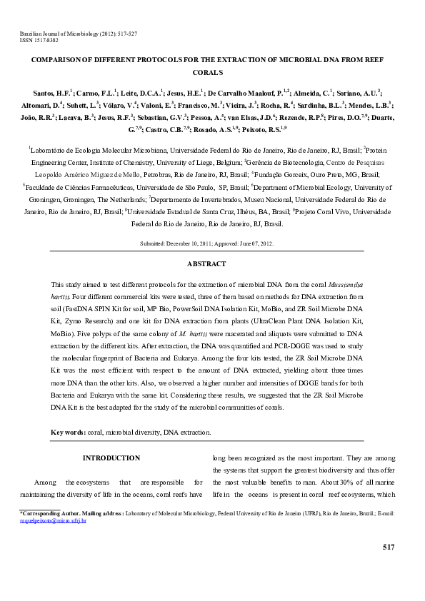 Pdf Comparison Of Different Protocols For The Extraction Of Microbial
