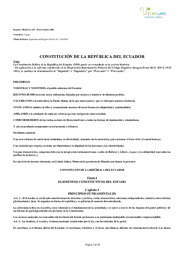 CONSTITUCION POLITICA DE LA REPUBLICA DEL ECUADOR