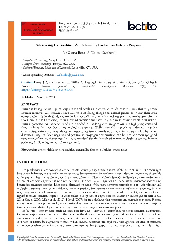(PDF) Addressing Externalities: An Externality Factor Tax-Subsidy ...