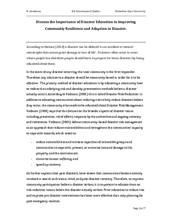 (PDF) Discuss the Importance of Disaster Education in Improving ...