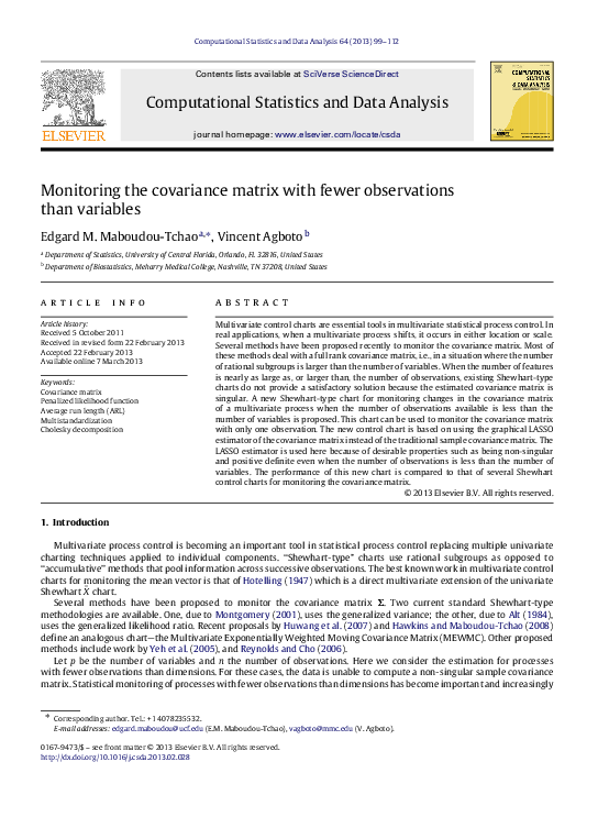 Pdf Monitoring The Covariance Matrix With Fewer Observations Than Variables