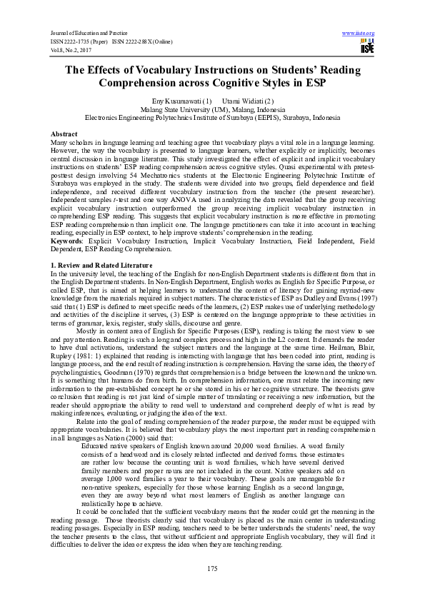 (PDF) The Effects of Vocabulary Instructions on Students’ Reading ...