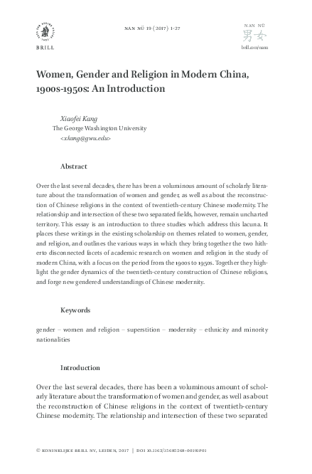 (PDF) Women, Gender and Religion in Modern China, 1900s-1950s: An ...