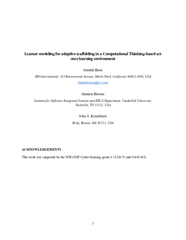 Pdf Learner Modeling For Adaptive Scaffolding In A Computational 7016
