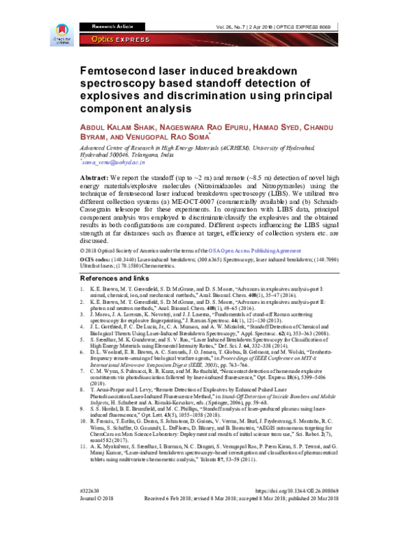 (PDF) Femtosecond laser induced breakdown spectroscopy based standoff ...