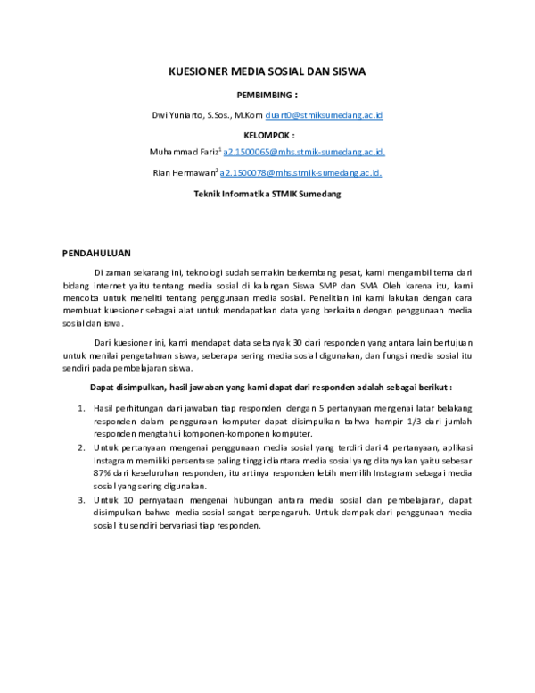 (DOC) LAPORAN KUESIONER MEDIA SOSIAL DAN SISWA M.fariz dan Rian ...