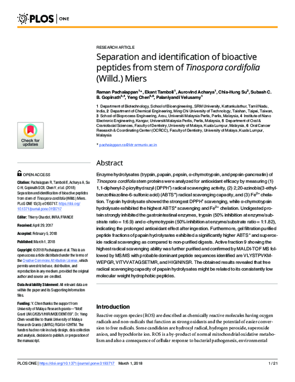 (PDF) Separation and identification of bioactive peptides from stem of Tinospora cordifolia ...